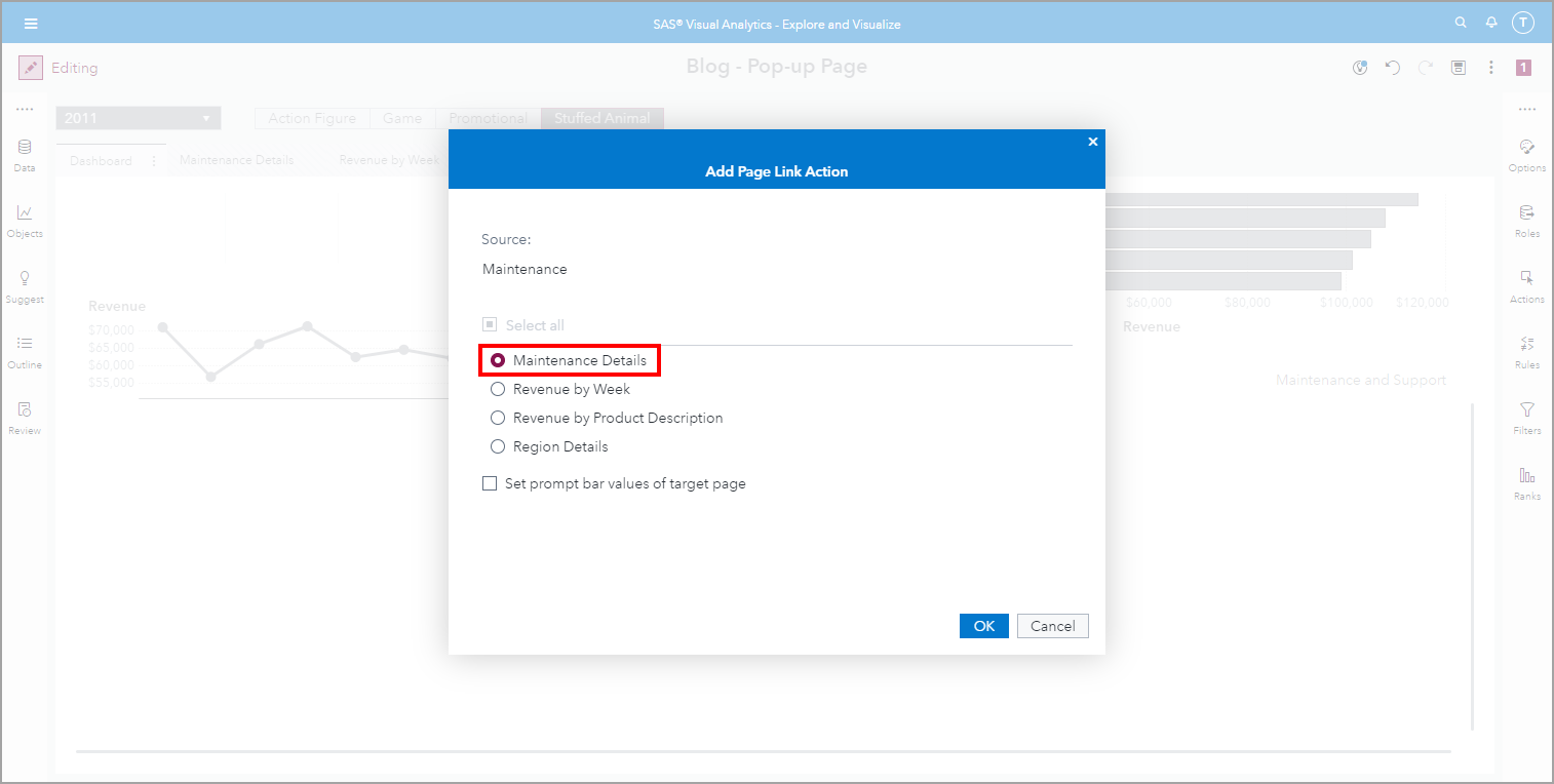 SAS Visual Analytics Pop-up Pages