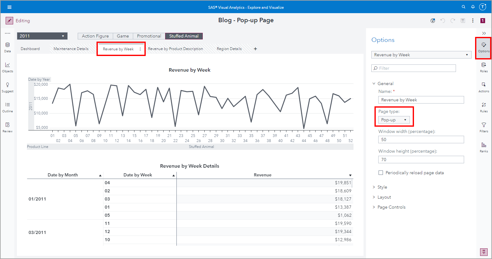 SAS Visual Analytics Pop-up Pages
