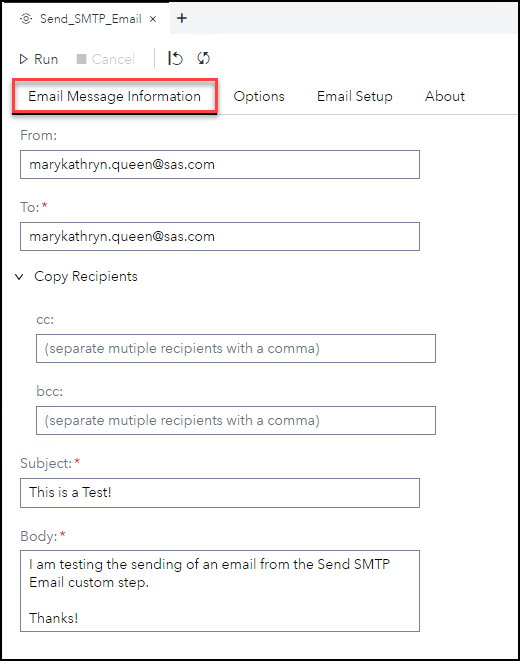 SAS Viya: Send Email Custom Step Featuring the Color Picker Control