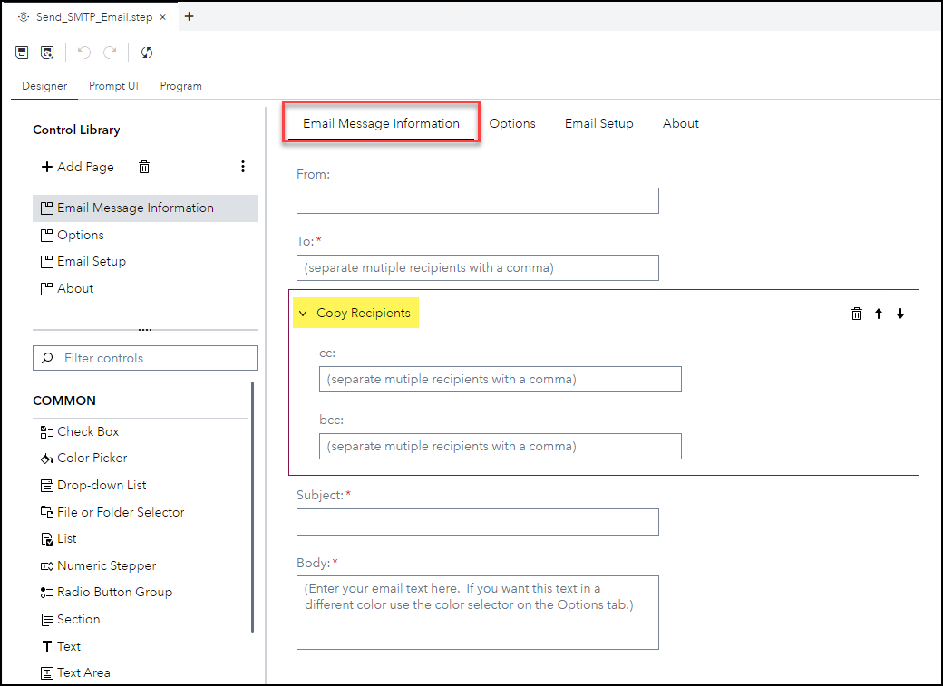 SAS Viya: Send Email Custom Step Featuring the Color Picker Control