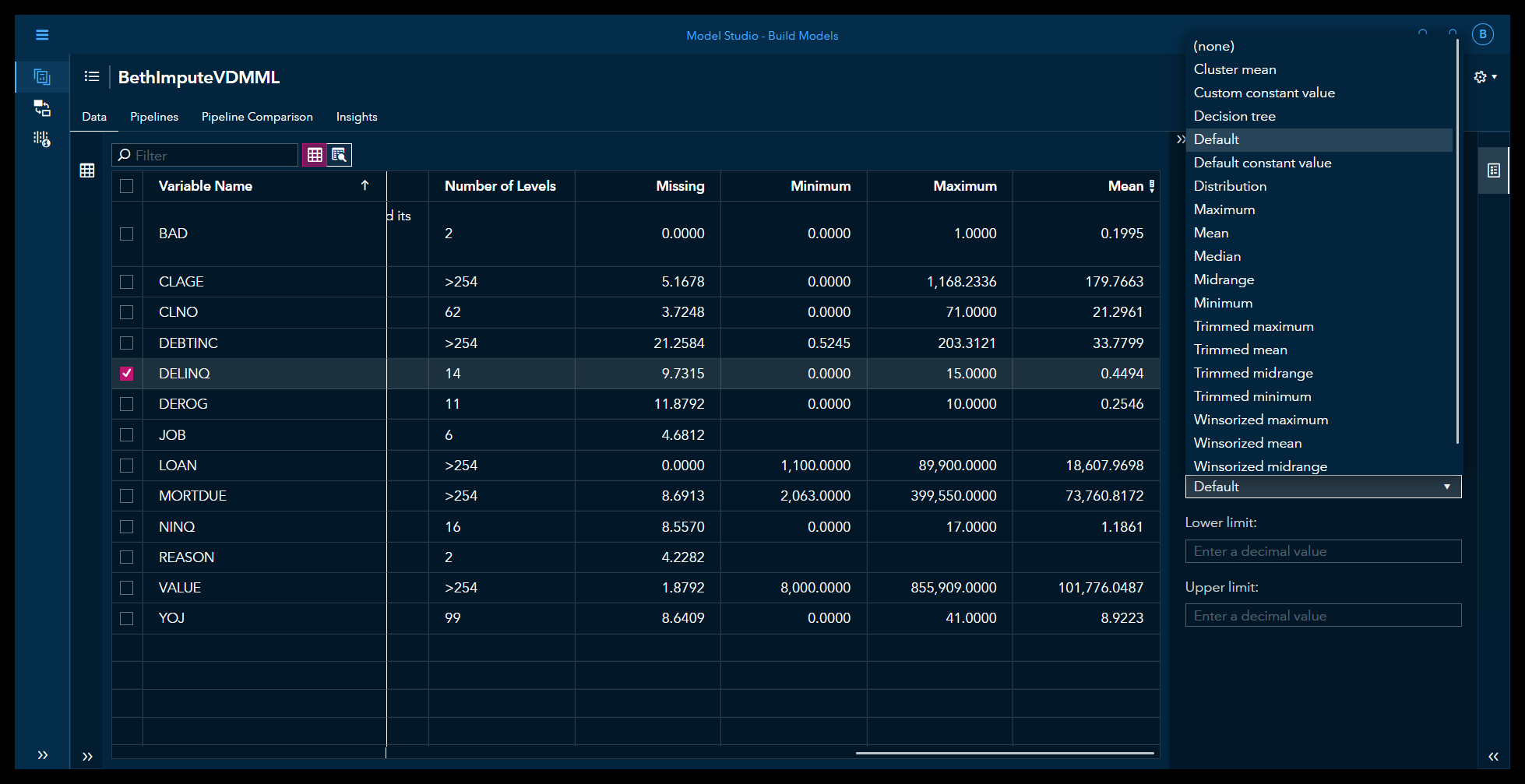 Imputing Missing Values is Easy in SAS Model Studio