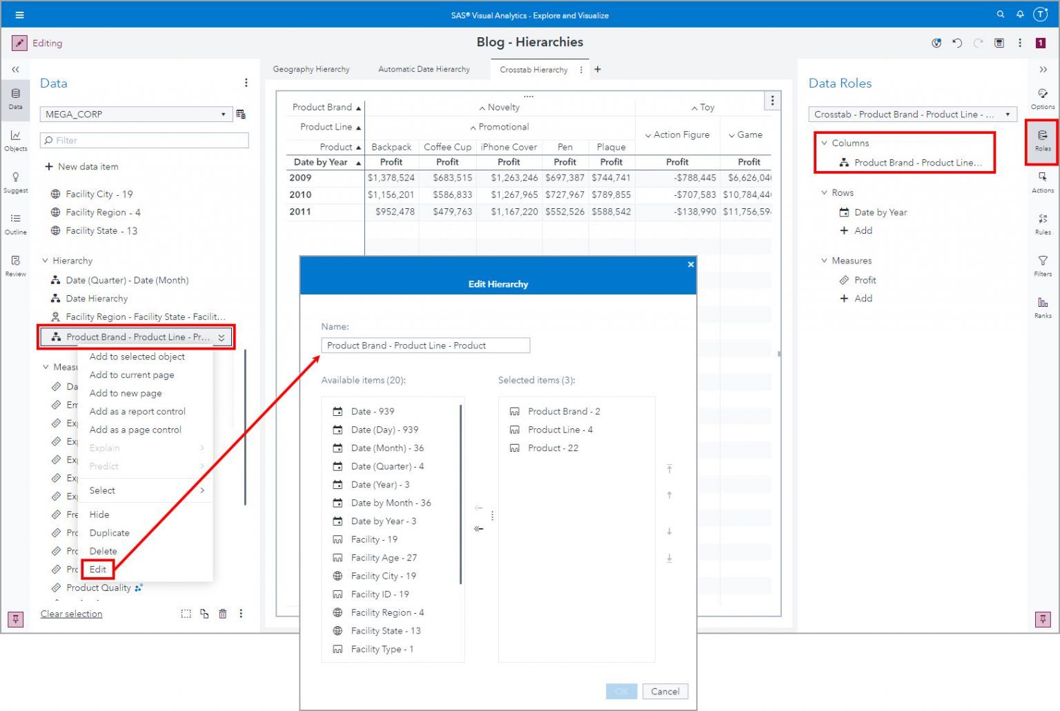 Creating Hierarchies to use in SAS Visual Analytics Reports