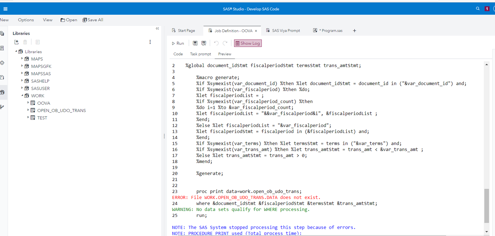 Create a SAS Viya Job with a prompt using Task Prompts