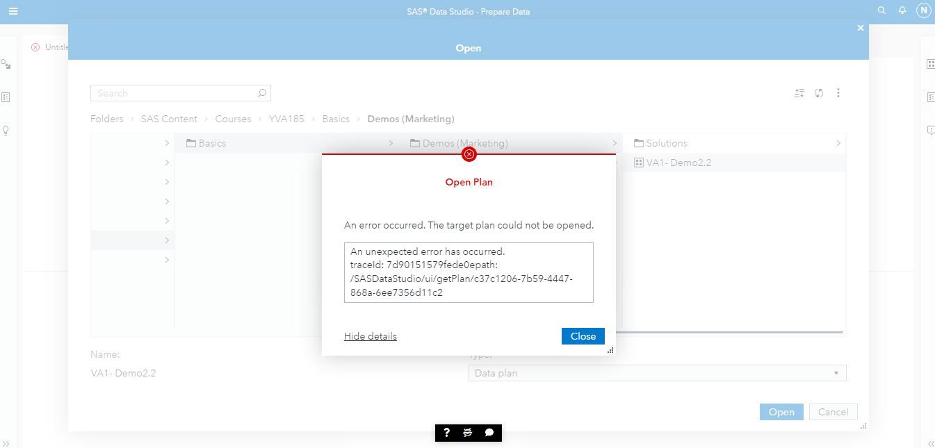 Error Occured on SAS Data Studio - Prepare Data - SAS Support Communities
