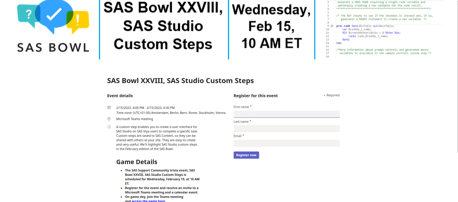 SAS Bowl XXVIII, SAS Studio Custom Steps - SAS Support Communities