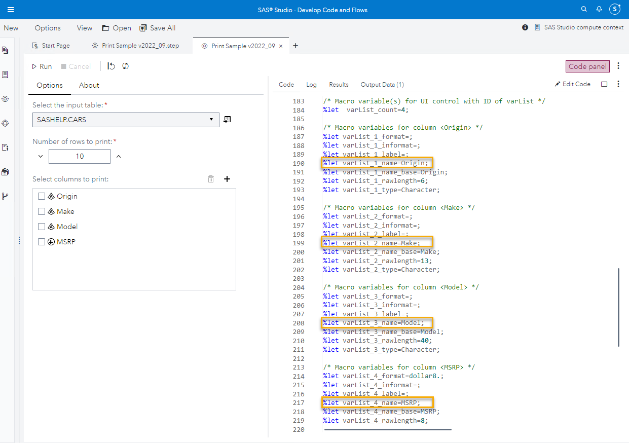 SAS Studio Custom Steps - Coding Made Easier Using the Column Selector Control