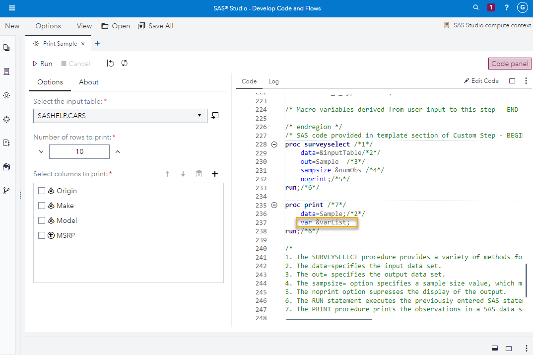 SAS Studio Custom Steps - Coding Made Easier Using the Column Selector Control
