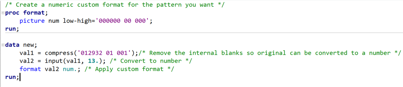 Solved: how to convert the Character sting of numbers to numeric with spaces i... - SAS Support ...