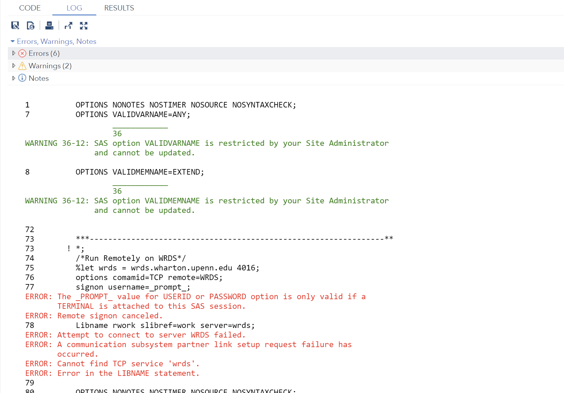 Error in the access to WRDS - SAS Support Communities