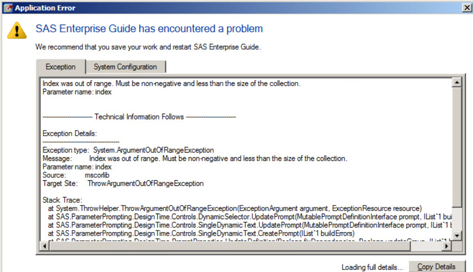 Error "Index was out of range" of prompts of Stored Process in EG - SAS Support Communities
