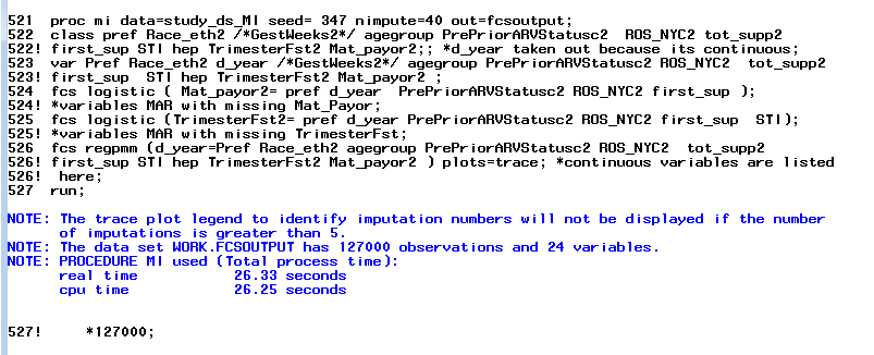 No trace plots with proc mi fcs - SAS Support Communities