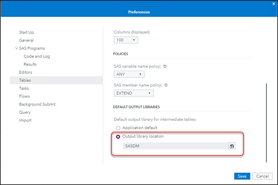 SAS Viya: Set Default Output Library for SAS Studio Flows