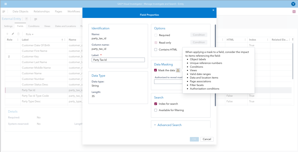 Masking Data in SAS Visual Investigator