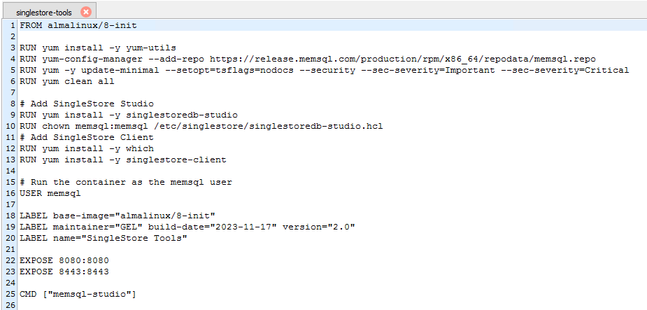 Running SingleStore Studio within the SAS Viya namespace
