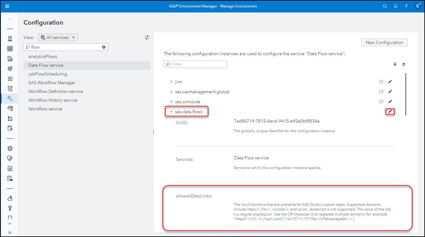 SAS Viya: Link Control for Custom Steps