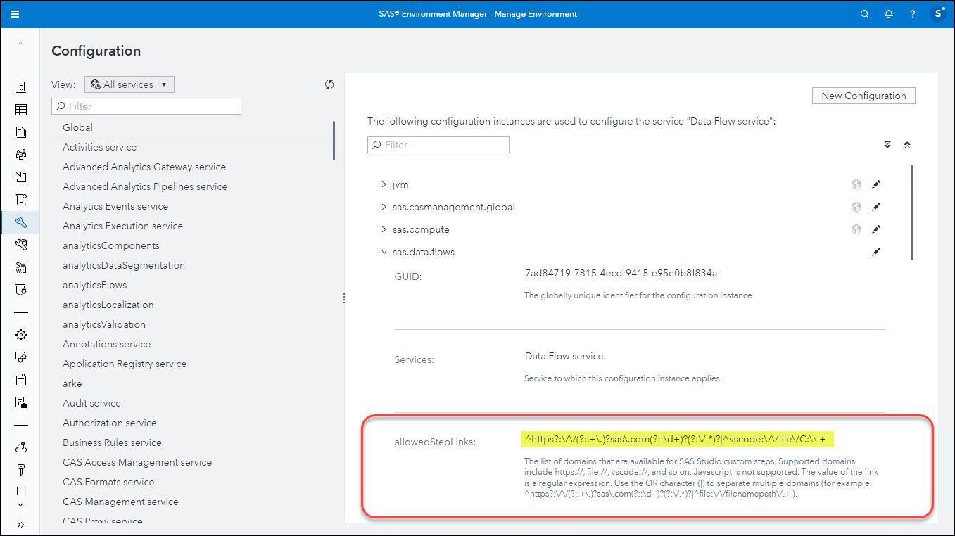 SAS Viya: Link Control for Custom Steps