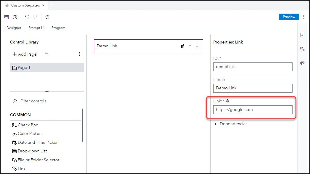 SAS Viya: Link Control for Custom Steps