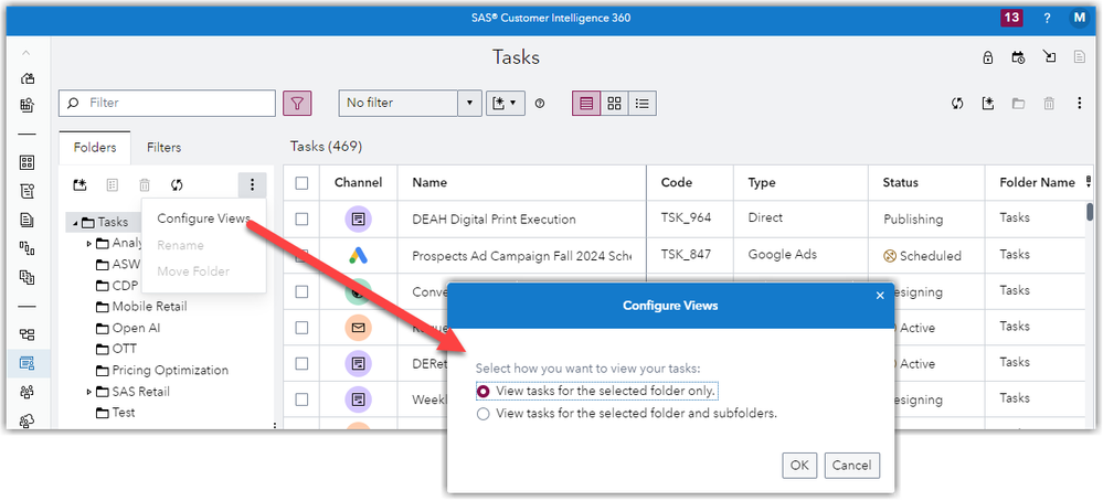 Sas Customer Intelligence 360 Folder View Settings