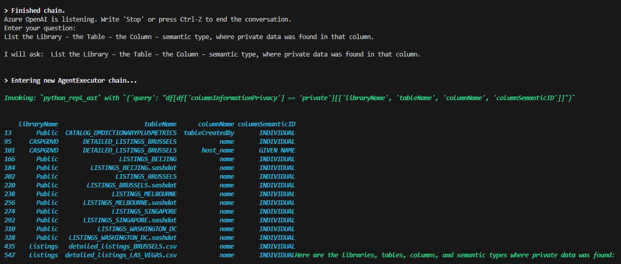 Using an LLM to Query Cataloged Assets