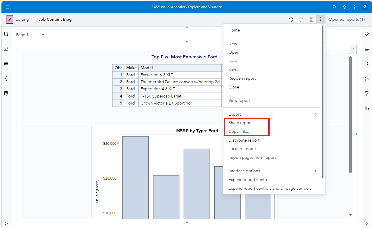 Sharing Jobs Using SAS Visual Analytics
