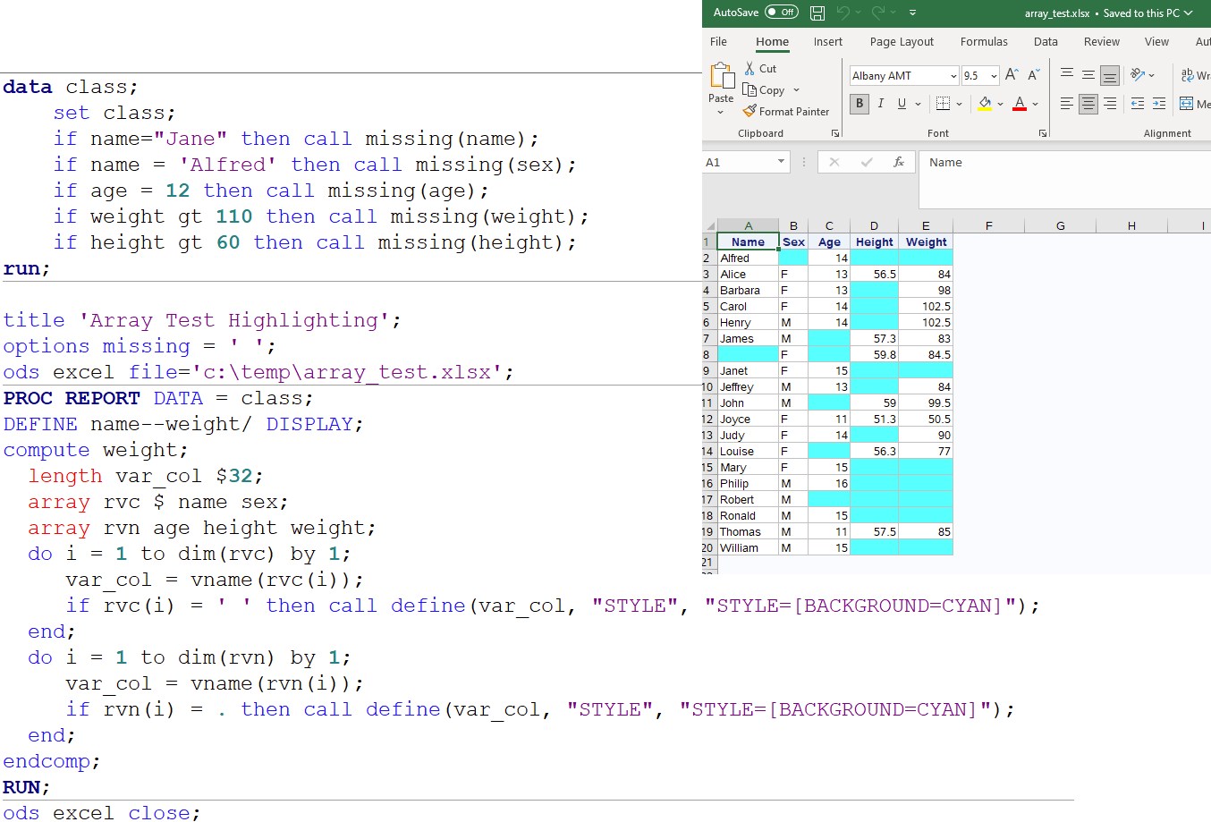 Highlighting (Coloring) Empty cells in excel output - SAS Support Communities