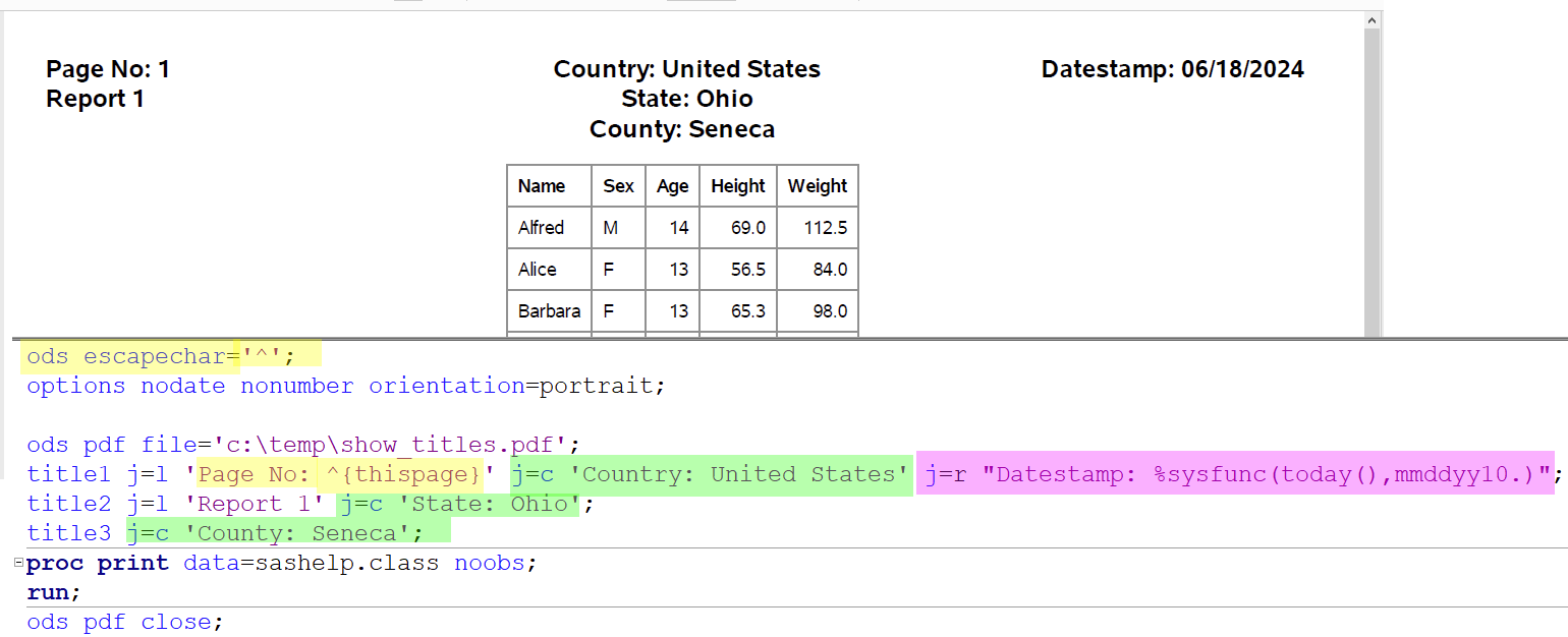 Pagenumber , Title,Date on same line in proc report pdf - SAS Support Communities