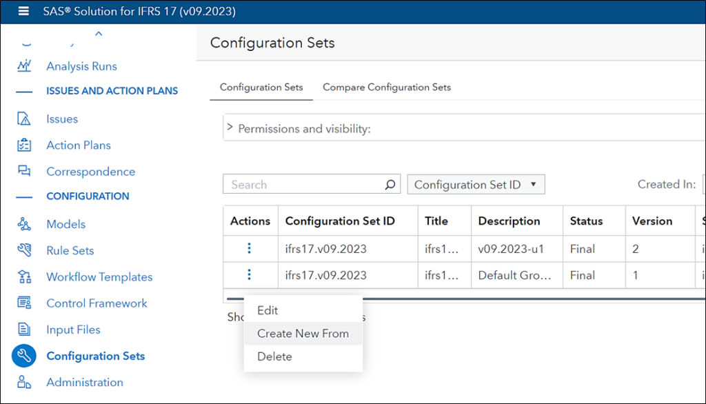 Adding a New Configuration Set to SAS Solution for IFRS 17