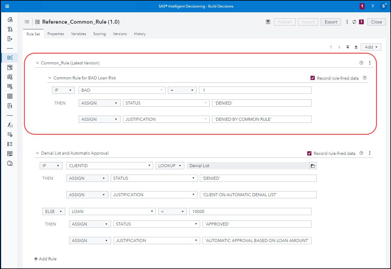 SAS Intelligent Decisioning: Common Rule Sets